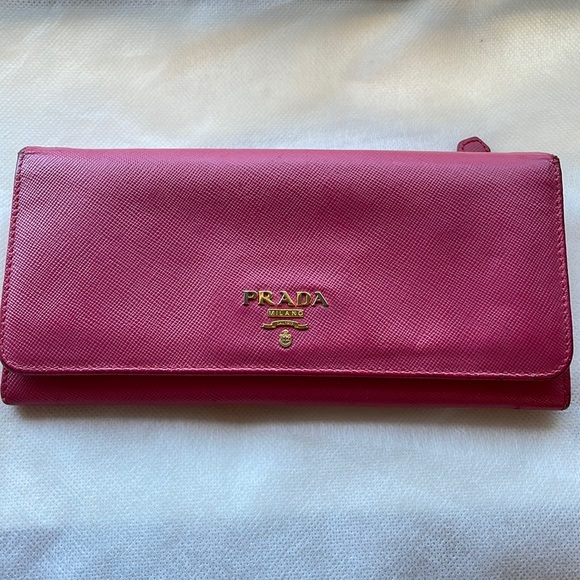 Prada | Bags | Prada Pink Saffiano Leather Long Wallet | Poshmark